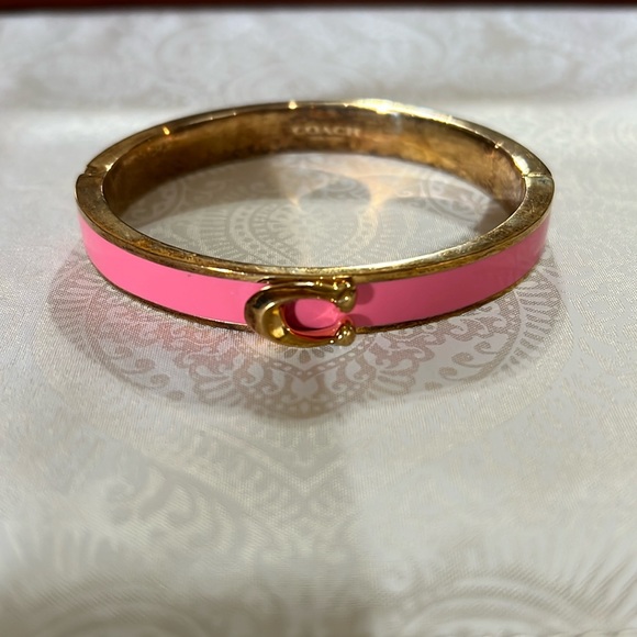 Coach | Jewelry | Coach Hinged Bracelet Pink And Gold | Poshmark